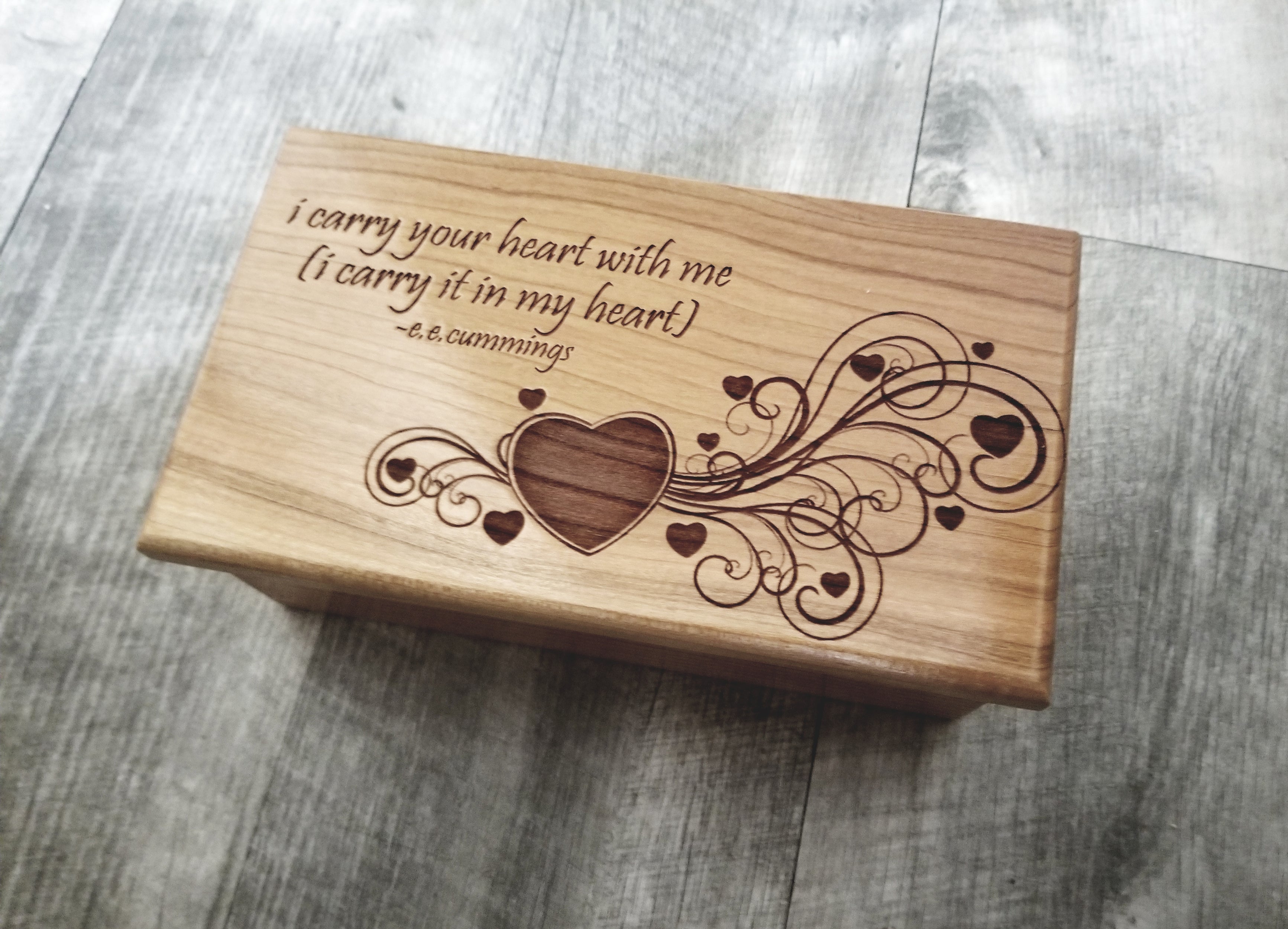 Heart Design Music Box Add Text, Personalized Custom Laser Engraved Tr