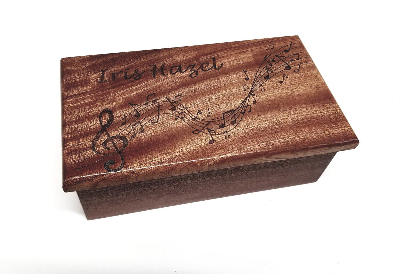 Music Notes Music Box Add Text, Personalized Custom Laser Engraved Tra